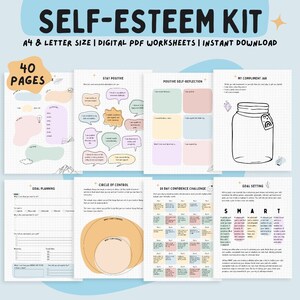 Self Esteem Worksheets Bundle, Therapy Worksheets Kit, Self Care ...