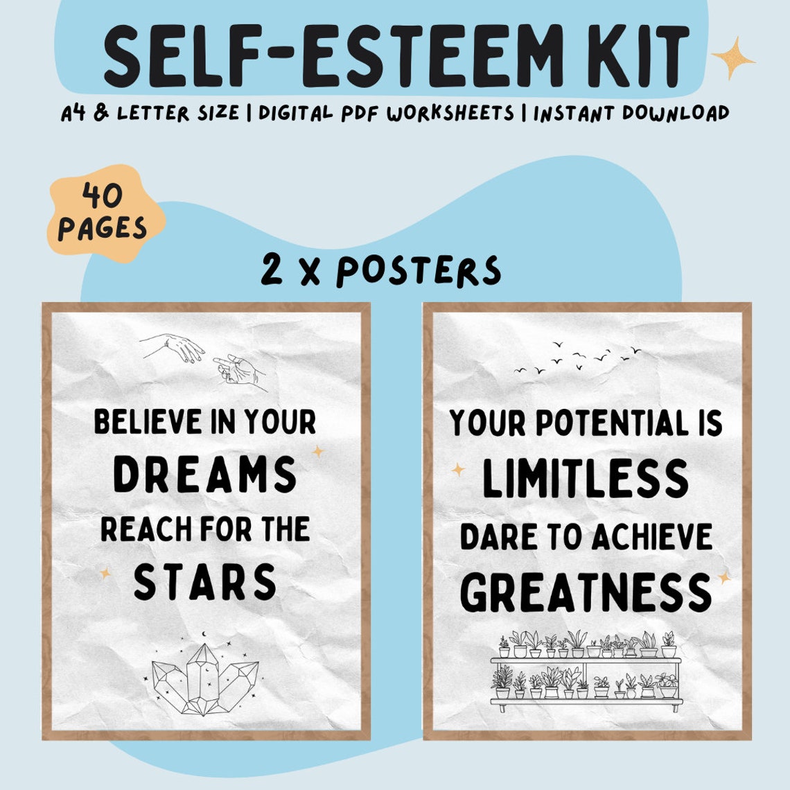 Self Esteem Worksheets Bundle, Therapy Worksheets Kit, Self Care ...