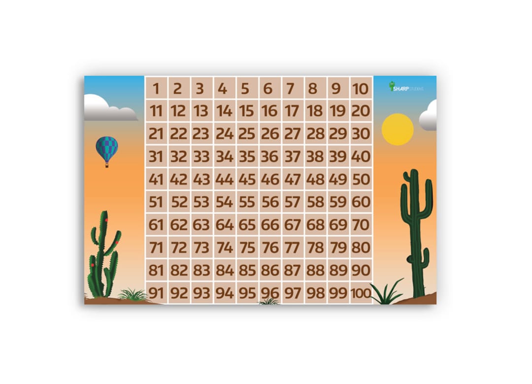 Hundreds 100s Chart Desert Sunset Cactus Teacher Educational Math ...