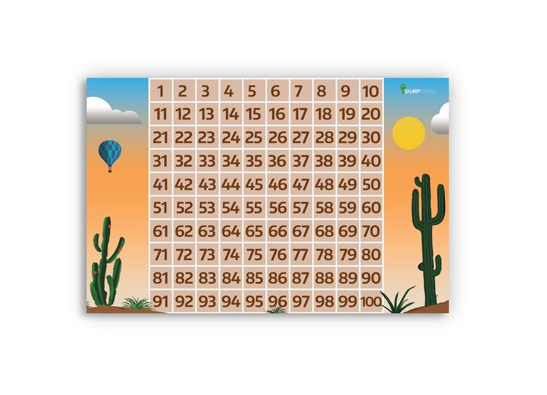 Hundreds 100s Chart Desert Sunset Cactus Teacher Educational Math ...