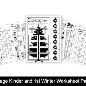 Kinder and 1st Grade Winter Christmas Holiday Worksheet Packet Set - 9 ...