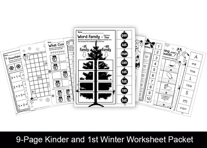 Kinder and 1st Grade Winter Christmas Holiday Worksheet Packet Set - 9 ...