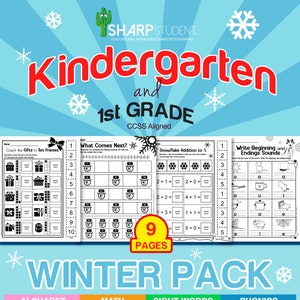 Kinder and 1st Grade Winter Christmas Holiday Worksheet Packet Set - 9 ...