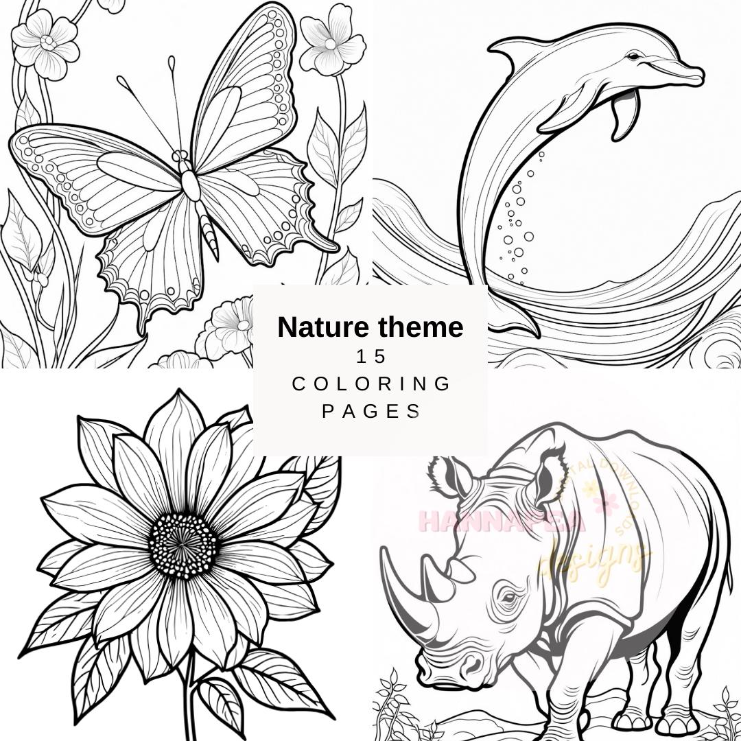 Nature Themed Coloring Pages | Adult’s Nature 15 Coloring Pages ...