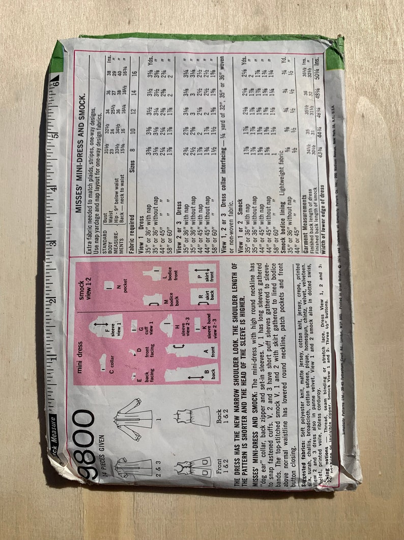 Vintage Simplicity 1970s Sewing Pattern 9800 Misses Mini-dress and ...