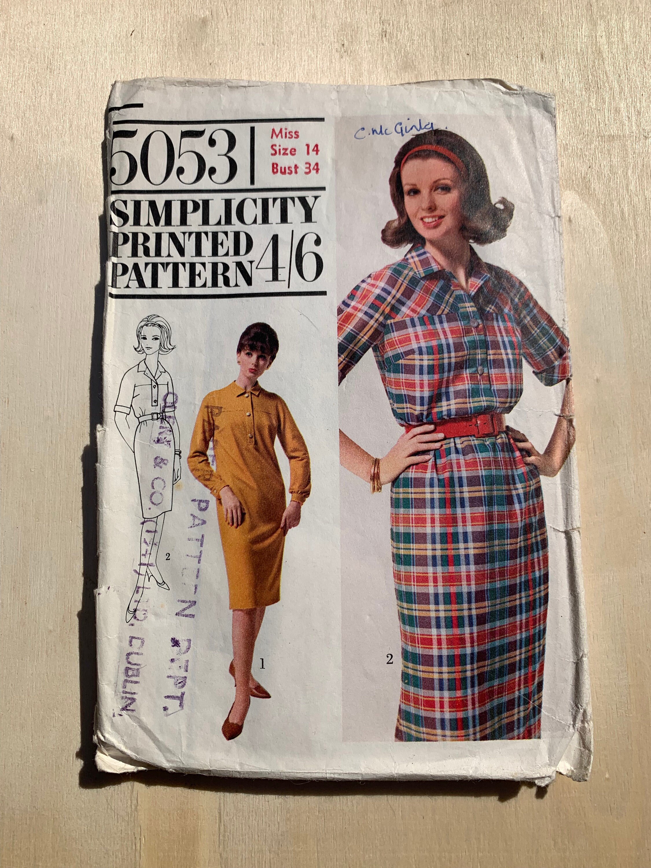 Vintage Simplicity 1960s Sewing Pattern 5053 Miss Size 14 Bust 34 ...
