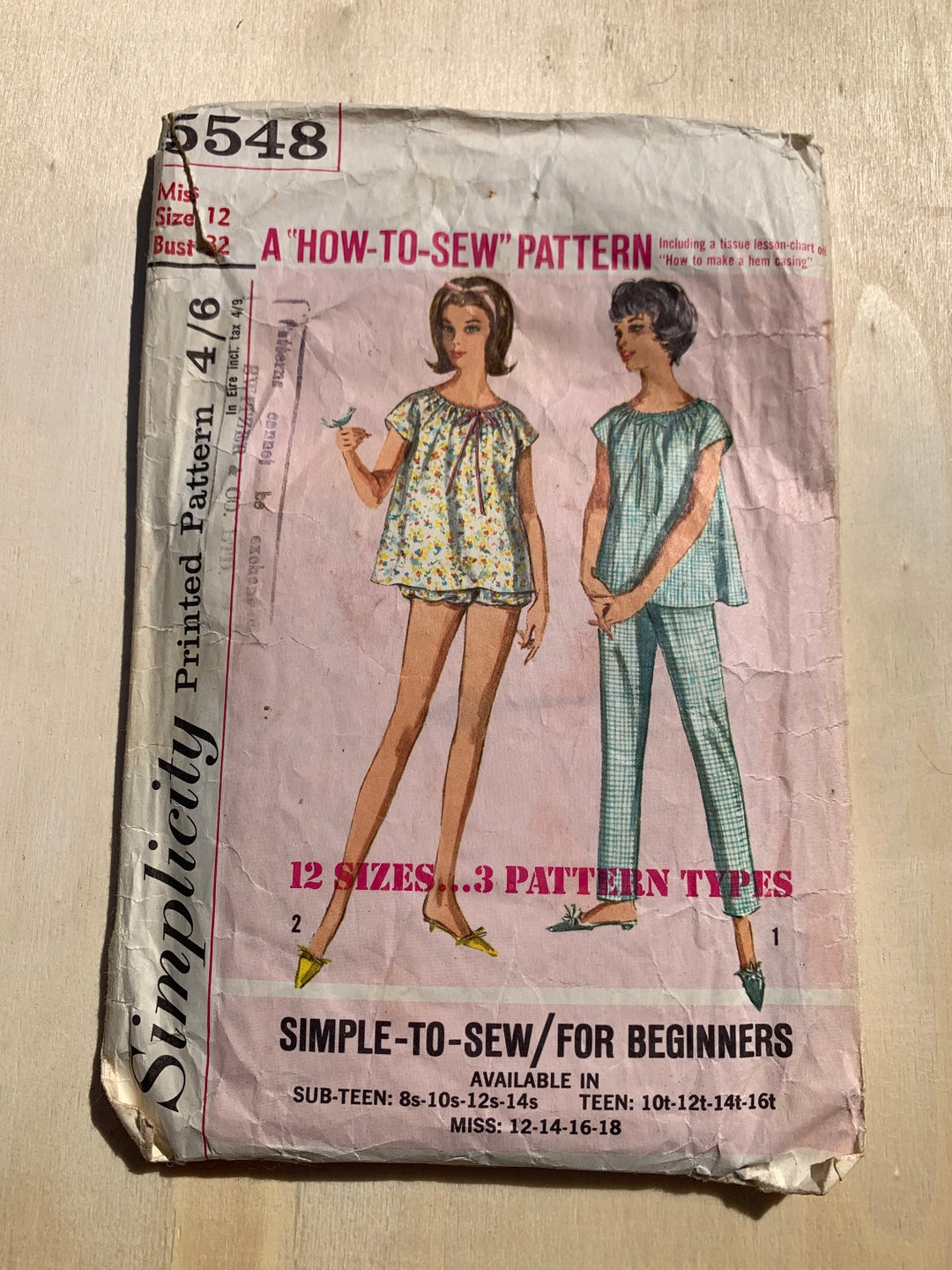 Vintage Simplicity 1960s Sewing Pattern 5548 Miss Size 12 Bust 32. Pajamas in Two Lengths. - Etsy