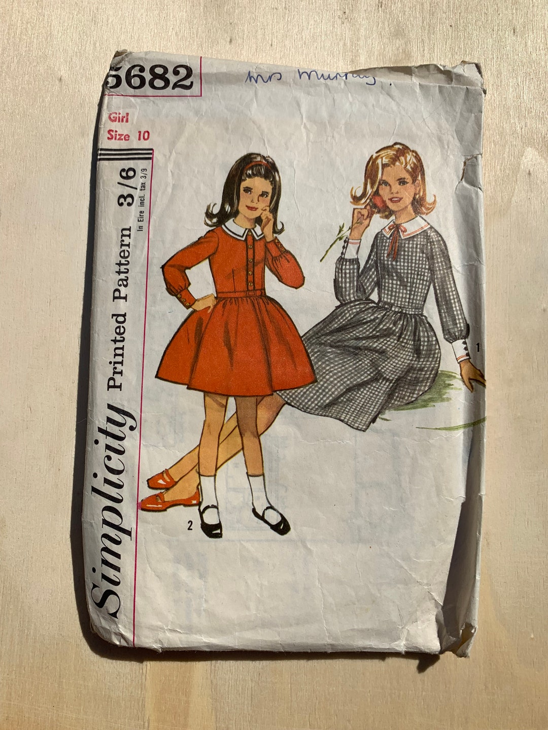 Vintage Simplicity 1960s Sewing Pattern 5682 Girls One Piece Dress With ...