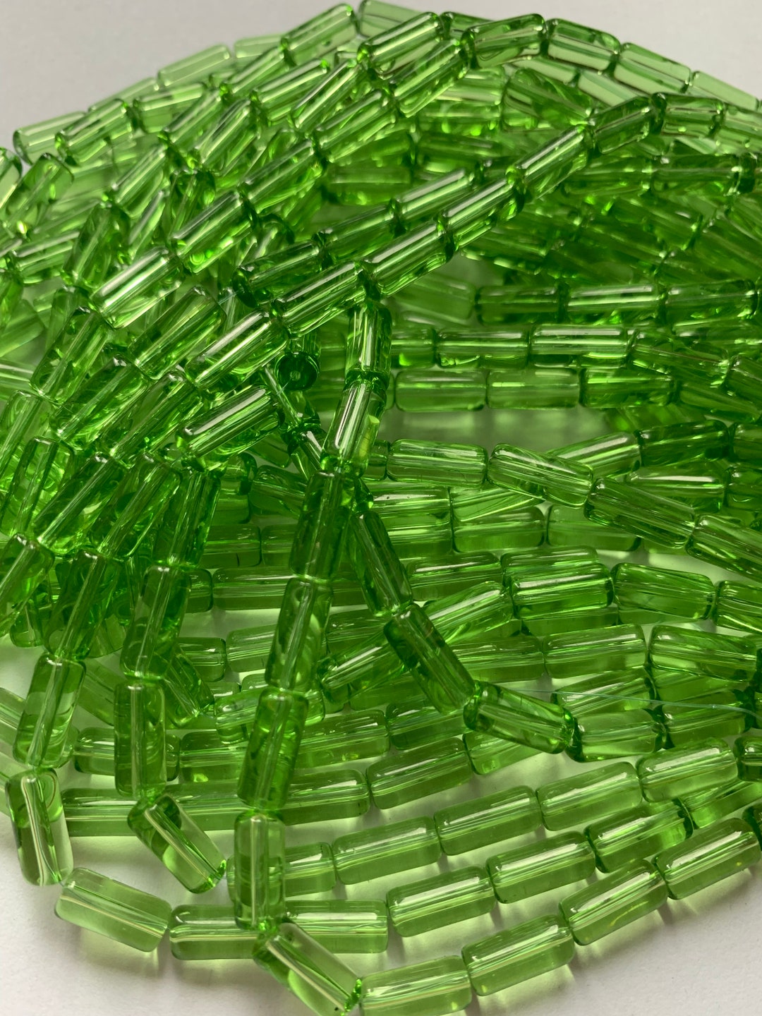 String of 40 Pcs 10mm X 5mm Column / Tube Shaped Light Green Colour ...