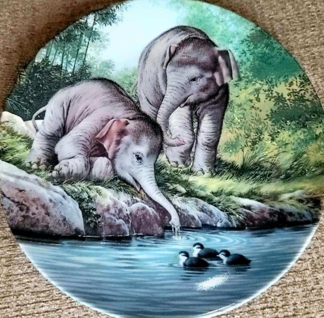 Porcelain Collector Plate "curiosity; Asian Elephants" - Etsy