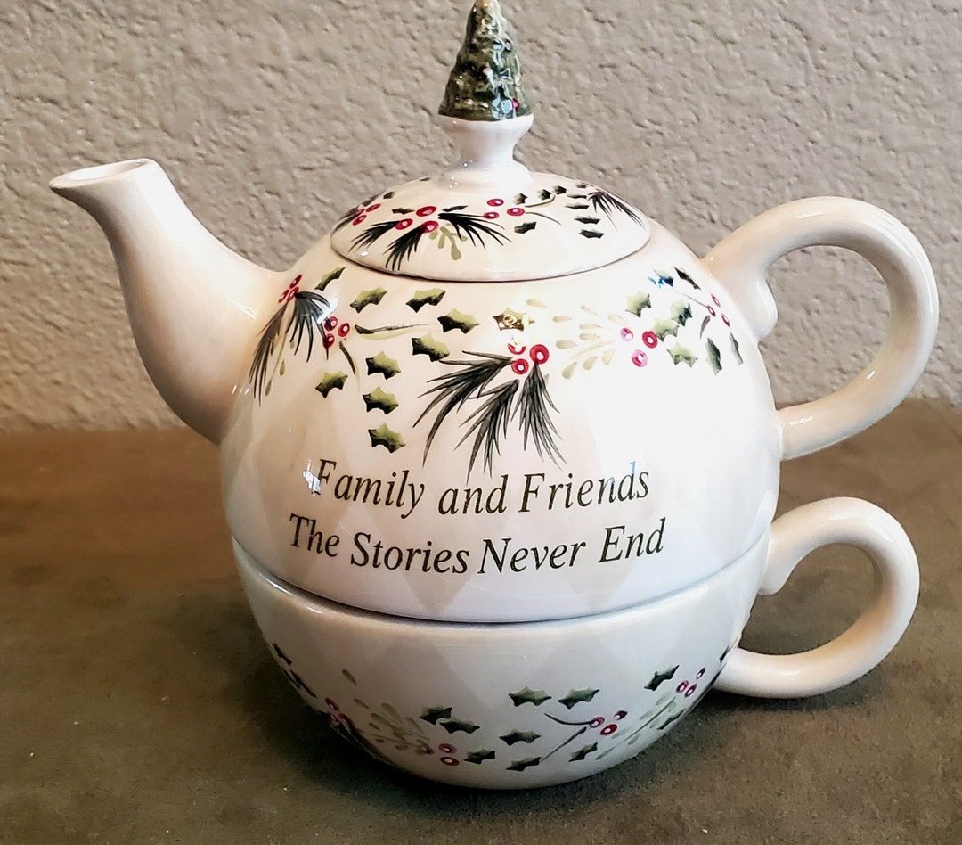 Family and Friends Ceramic 3 Piece Stacked Tea Set for One Holiday ...