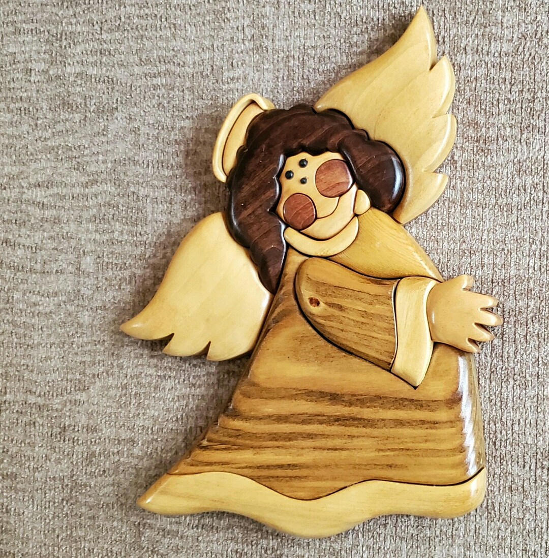 Hand Crafted Intarsia Angel Wall Artwork Weekend Workshop Wooden Art ...