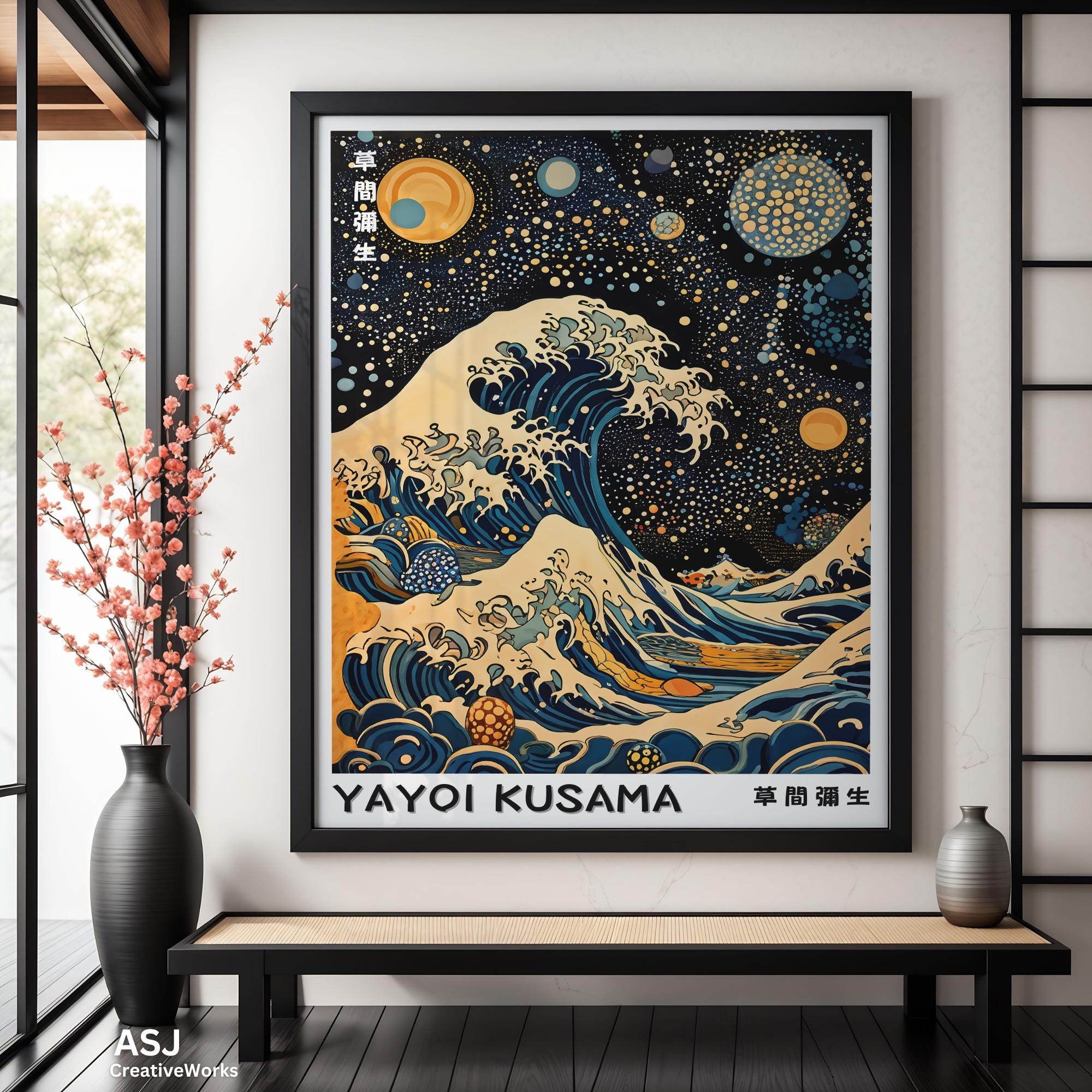 Yayoi Kusama Blue Wave Art Print, Abstract Polka Dot Poster, Japanese ...