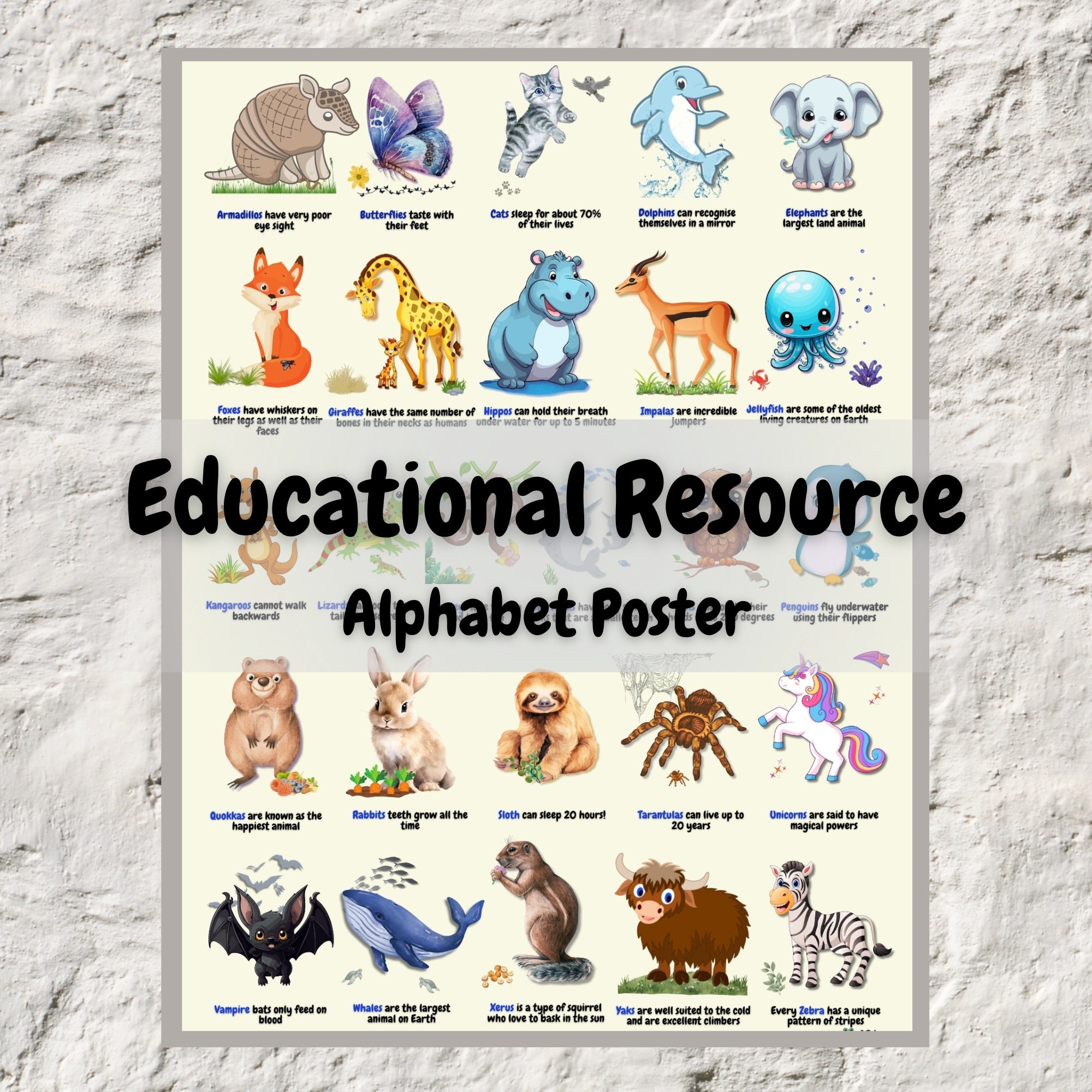 Animal Alphabet Poster, Educational Wall Art, Homeschool Classroom ...