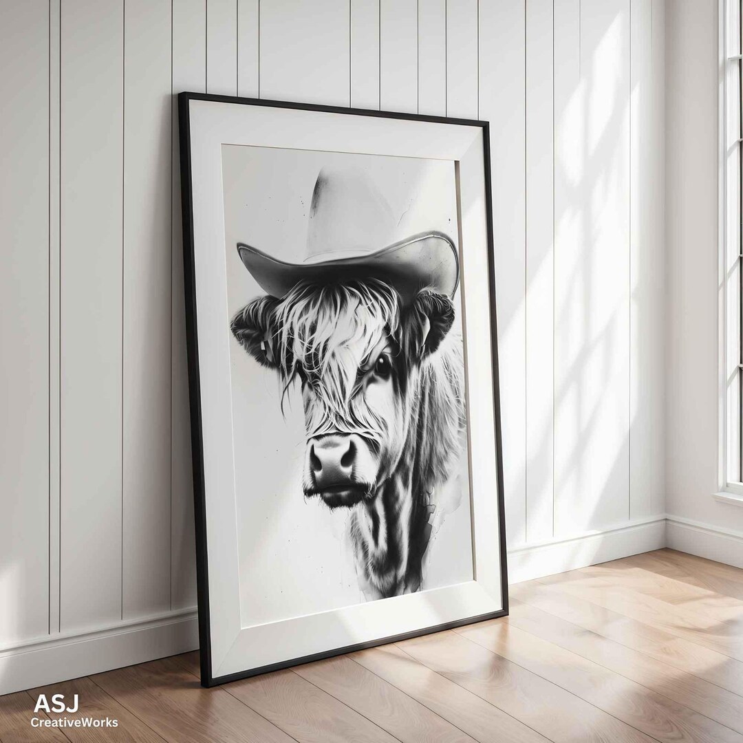 Highland Cow Print, Cowboy Hat, Rustic Western Farmhouse Decor - Etsy UK