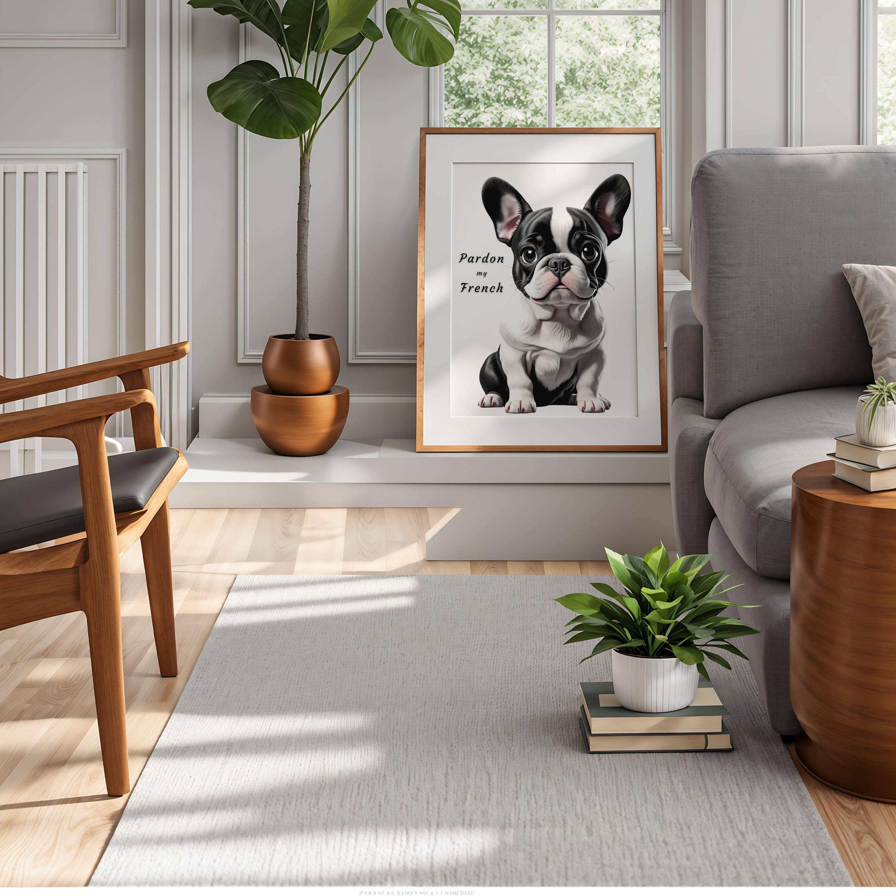 French Bulldog Poster, Fun Wall Art for Dog Lovers, Pardon My French ...
