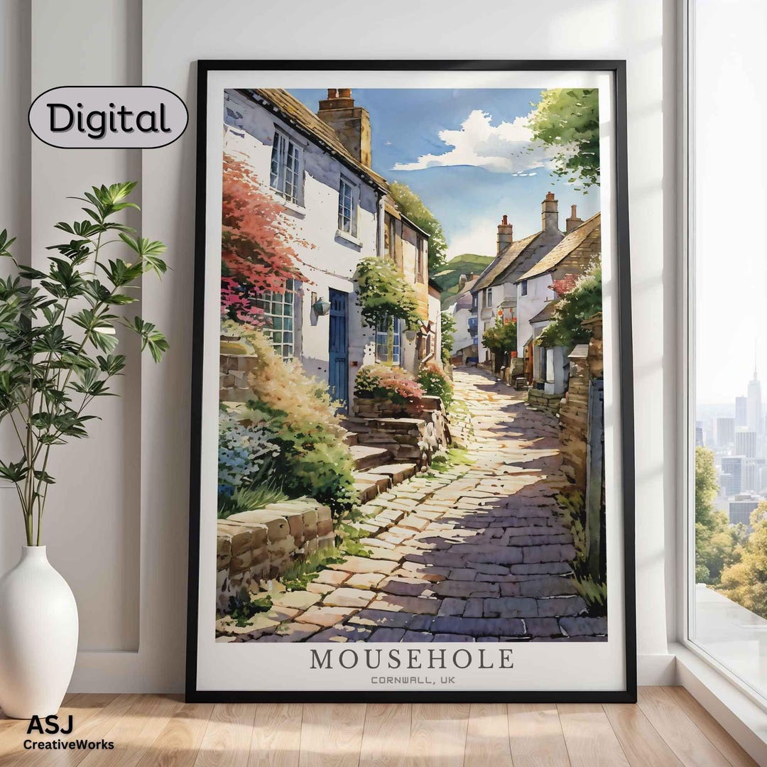 Mousehole Cornwall Poster, Watercolor Coastal Wall Art, Quaint English ...