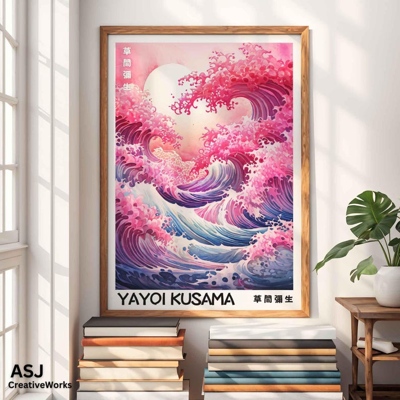 Yayoi Kusama Pink Wave Art Print, Modern Japanese Decor Ocean ...