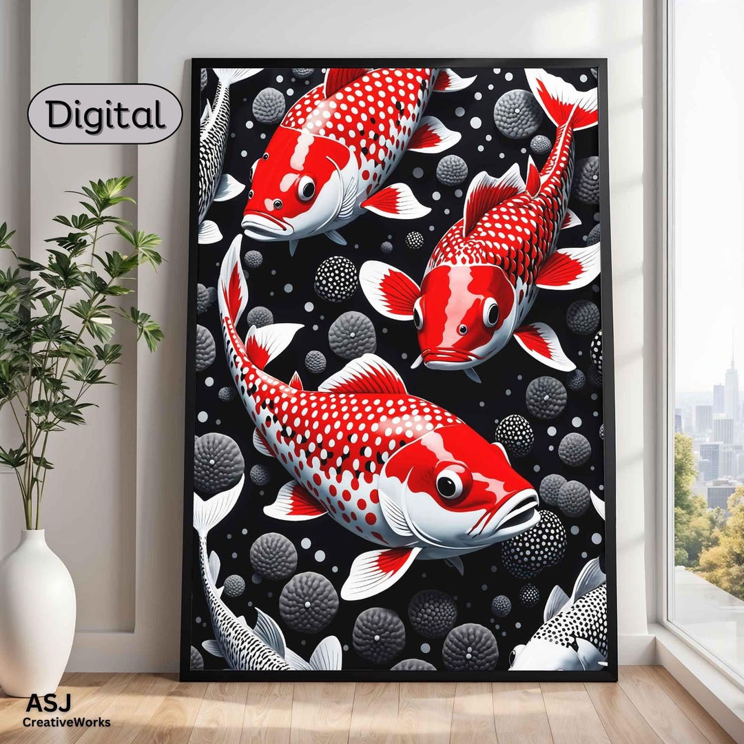 Red Fish Print, Minimalist Fishermen Aesthetic Wall Art, Black and ...