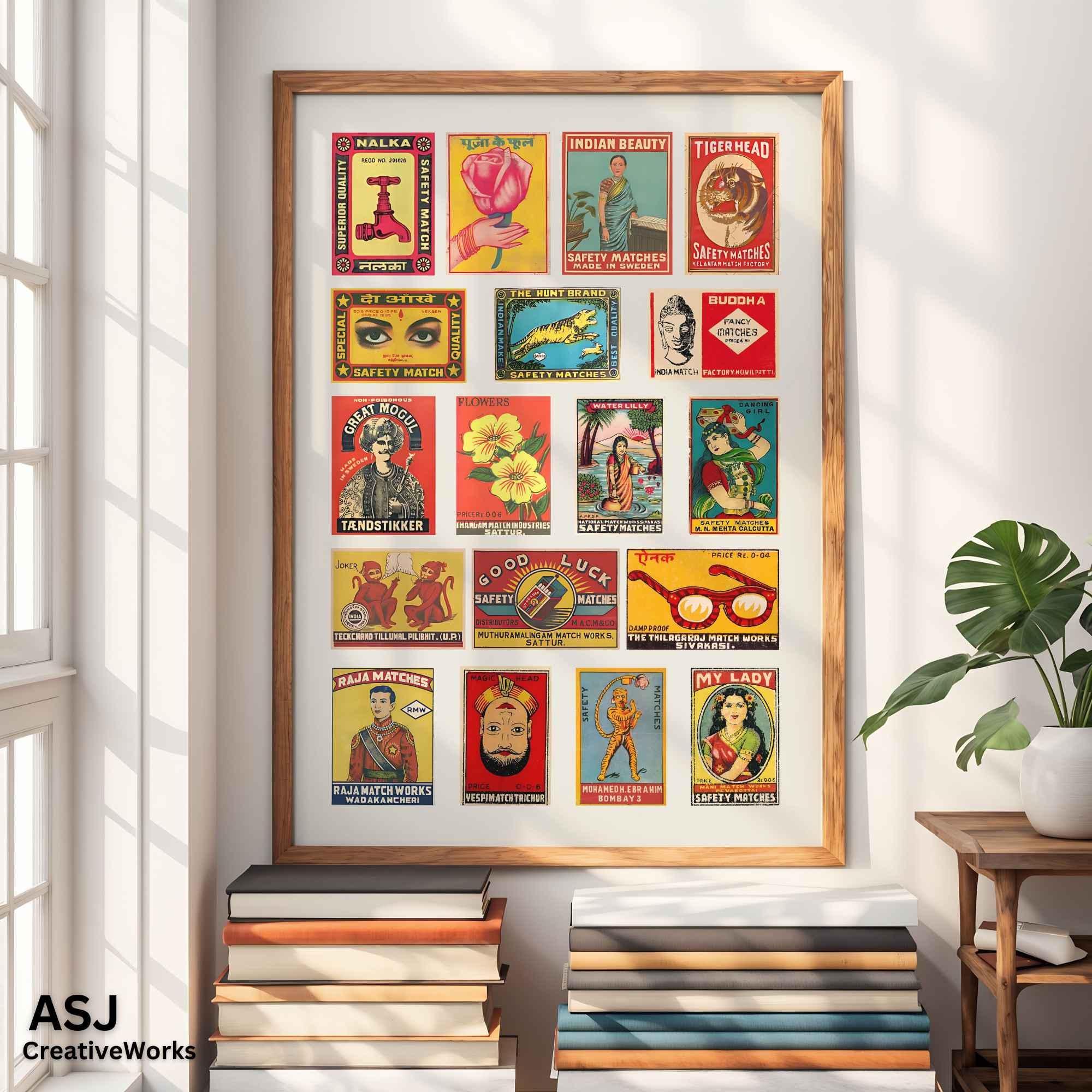 Retro Indian Matchbox Print, Vintage India Wall Art, Colorful Matchbox ...
