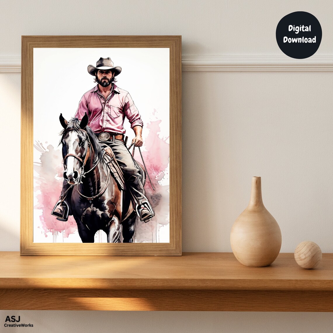 Wild West Cowboy Poster, Wild West, Rodeo Poster, Watercolour Pink Wall ...