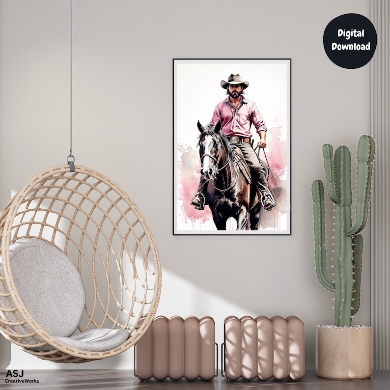 Wild West Cowboy Poster, Wild West, Rodeo Poster, Watercolour Pink Wall ...