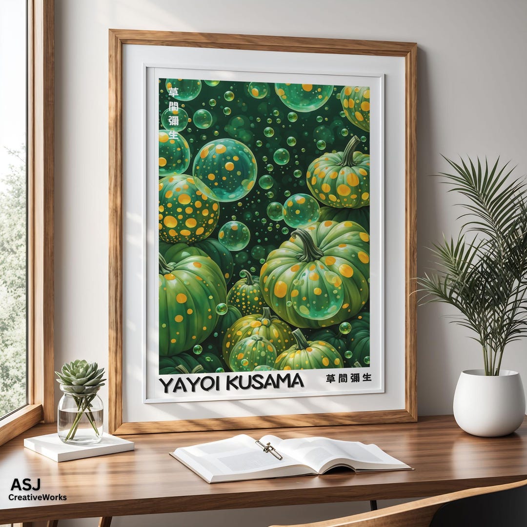 Yayoi Kusama Polka Dot Pumpkin Poster, Vibrant Green Wall Art, Abstract ...
