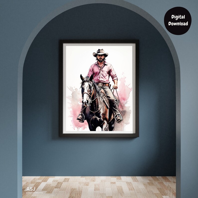 Wild West Cowboy Poster, Wild West, Rodeo Poster, Watercolour Pink Wall ...