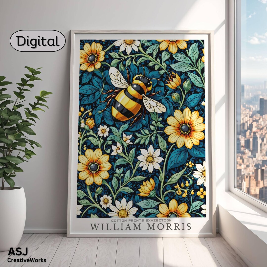 William Morris Bee Art Print, Bright Bee in Foliage, Vintage Nature ...