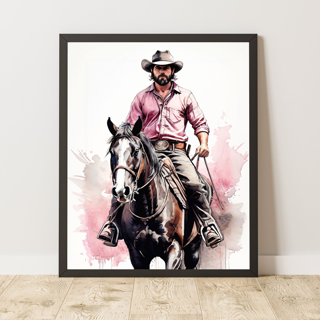 Wild West Cowboy Poster, Wild West, Rodeo Poster, Watercolour Pink Wall ...