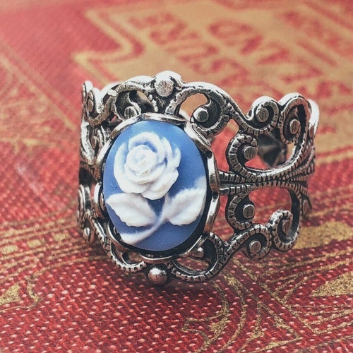 Baby Blue Rose Ring. Sky Blue Flower Ring. Filigree Adjustable - Etsy