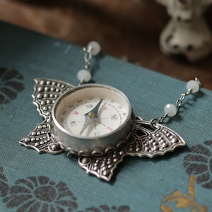 Butterfly Compass Necklace in Antique Silver With White Beads - Etsy