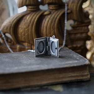 Black or White Cat Book Locket Necklace in Antiqued Silver or Brass on ...