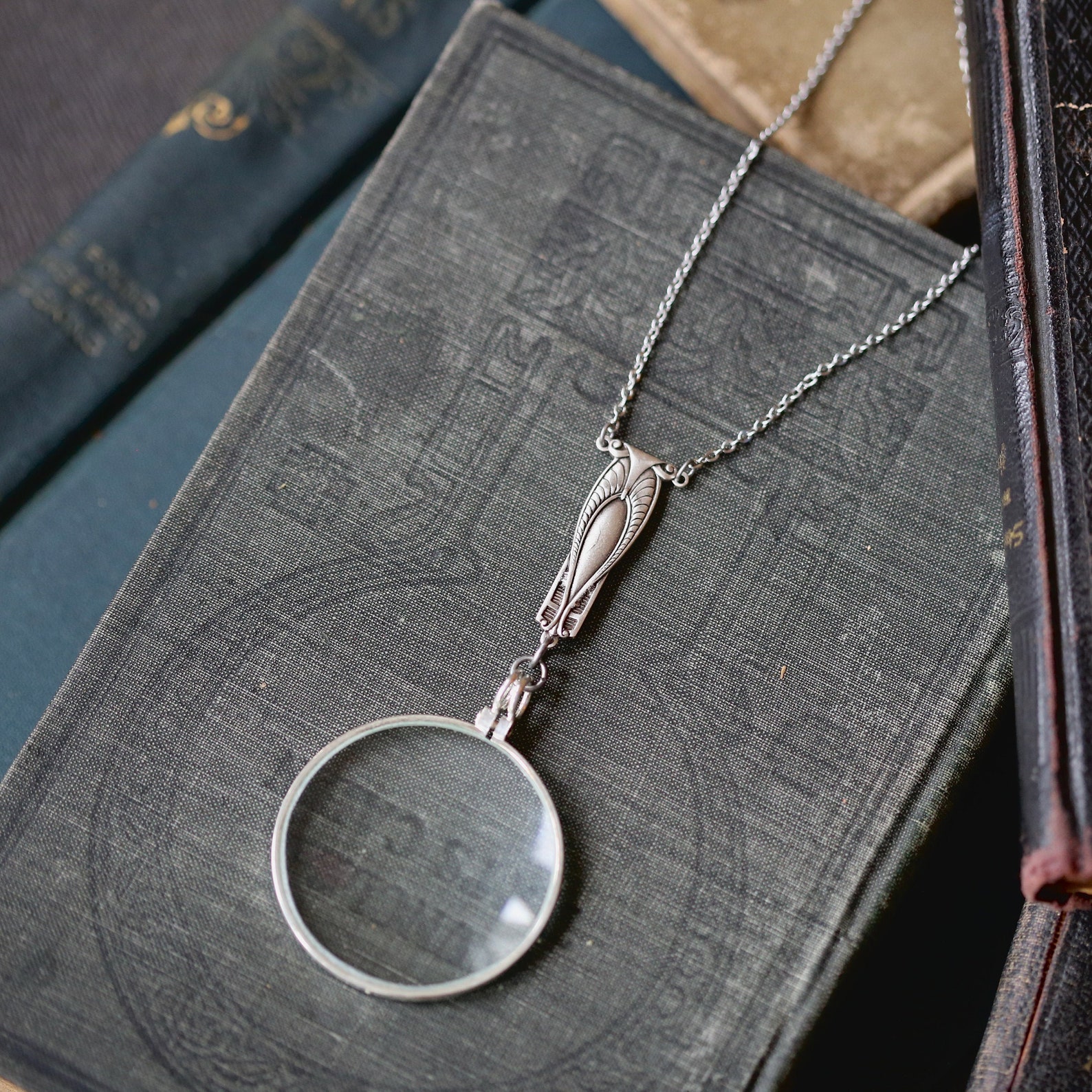 Monocle Pendant Necklace in Antiqued Silver or Antiqued Brass | Etsy