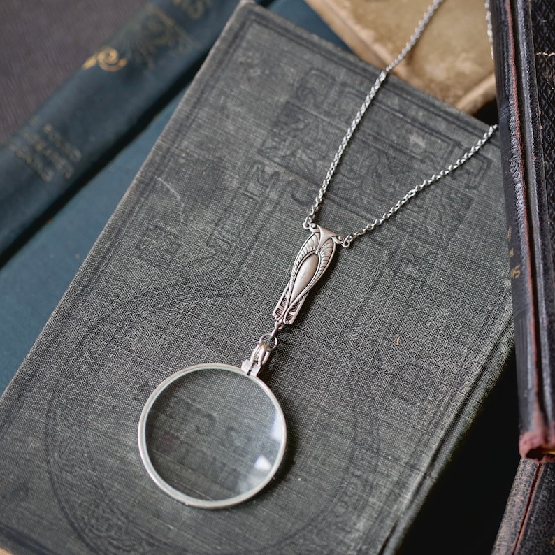 Monocle Pendant Necklace in Antiqued Silver or Antiqued Brass - Etsy