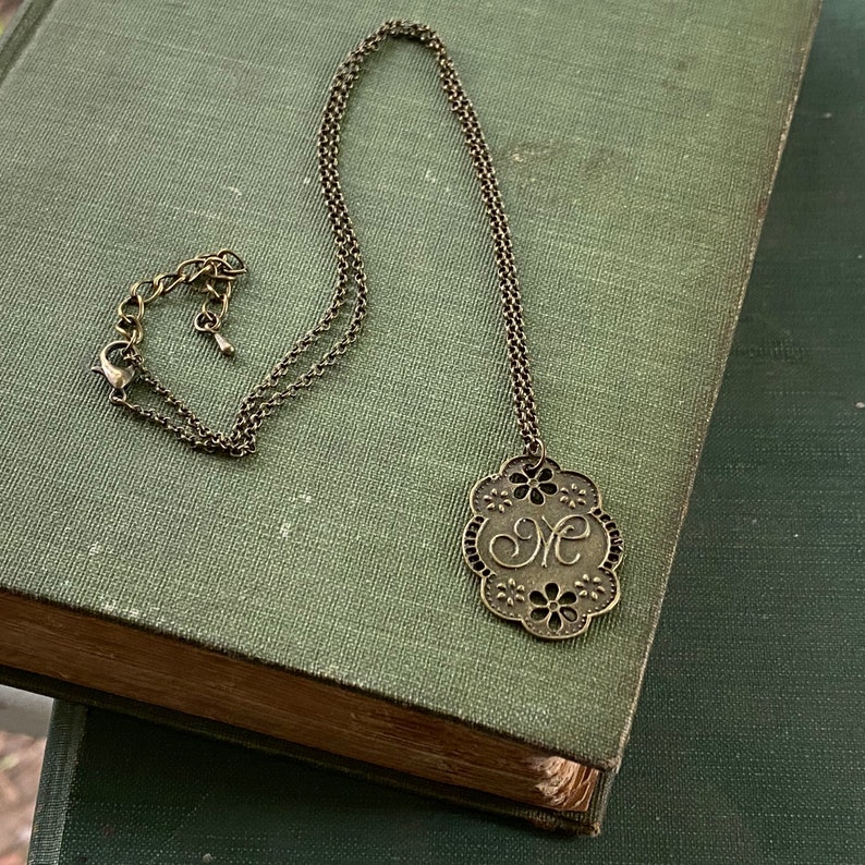 Letter M Pendant Necklace in Antiqued Bronze - Etsy