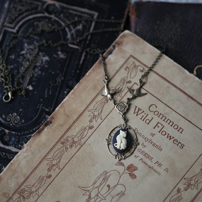 Victorian Rabbit Cameo Necklaces With Birds - Choose a Cat or Bunny - Etsy