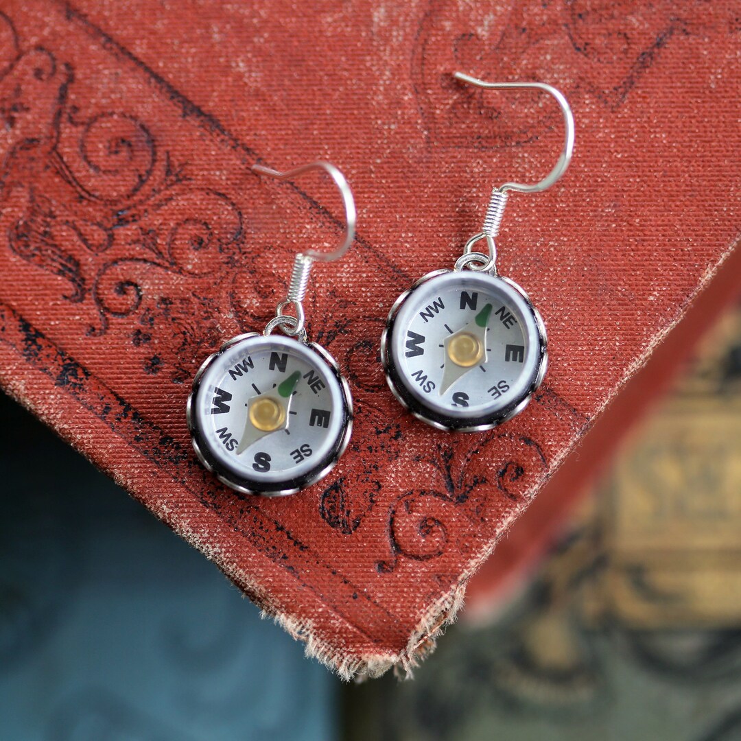 Small Working Compass Earrings in Antiqued Silver - Three Styles - Etsy