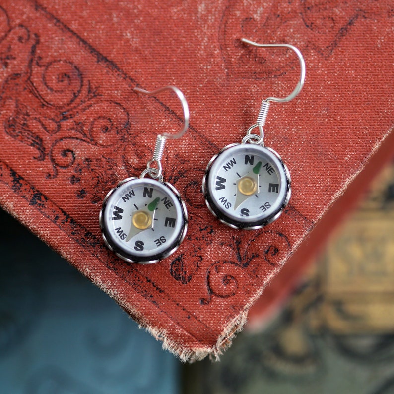 Small Working Compass Earrings in Antiqued Silver Steampunk - Three ...
