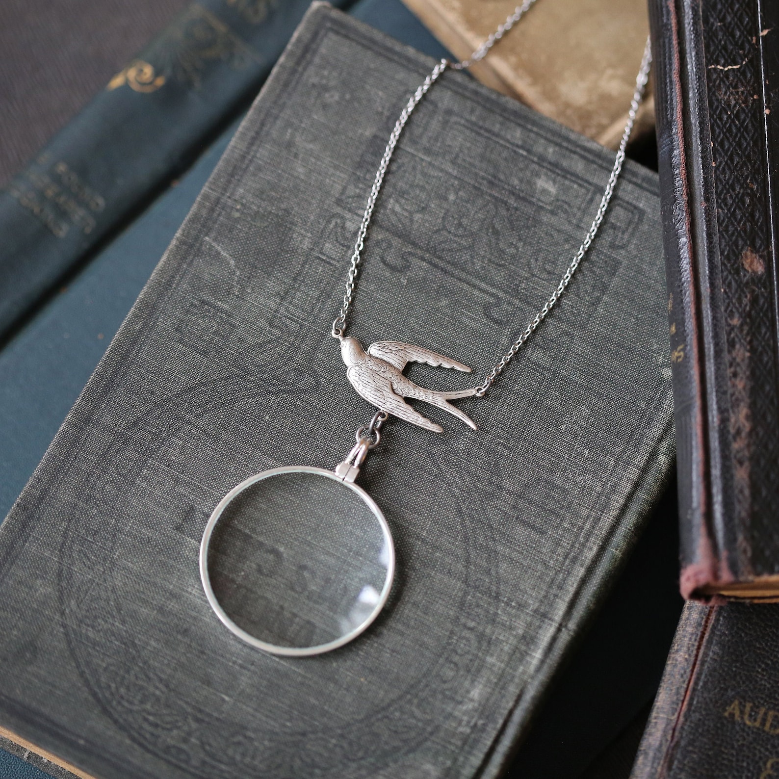 Monocle Pendant Necklace in Antiqued Silver or Antiqued Brass - Etsy