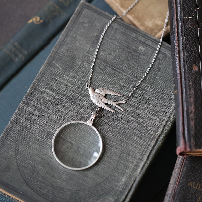 Monocle Pendant Necklace in Antiqued Silver or Antiqued Brass - Etsy