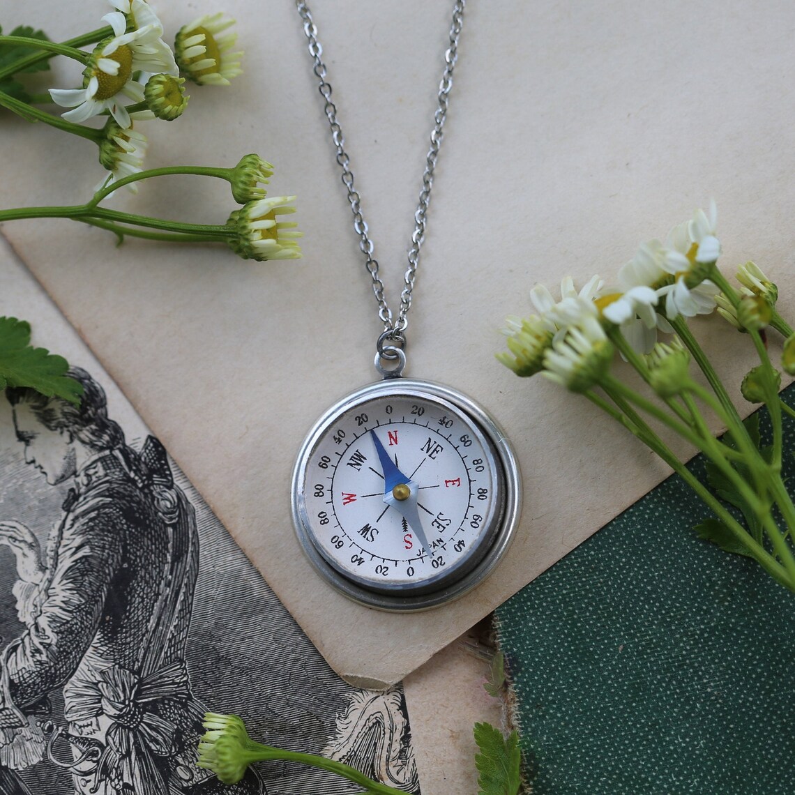 Vintage Silver Compass Necklace Choose a Style: Simple | Etsy