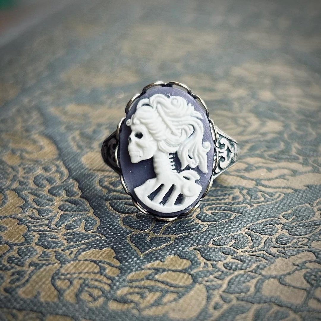 Skeleton Lady Zombie Romantic Cameo Ring on Silver or Antique Brass ...