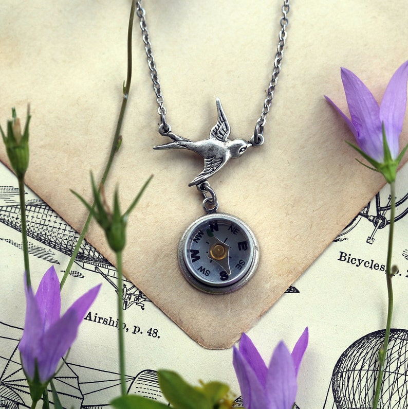 Small Silver Compass Necklace - Etsy