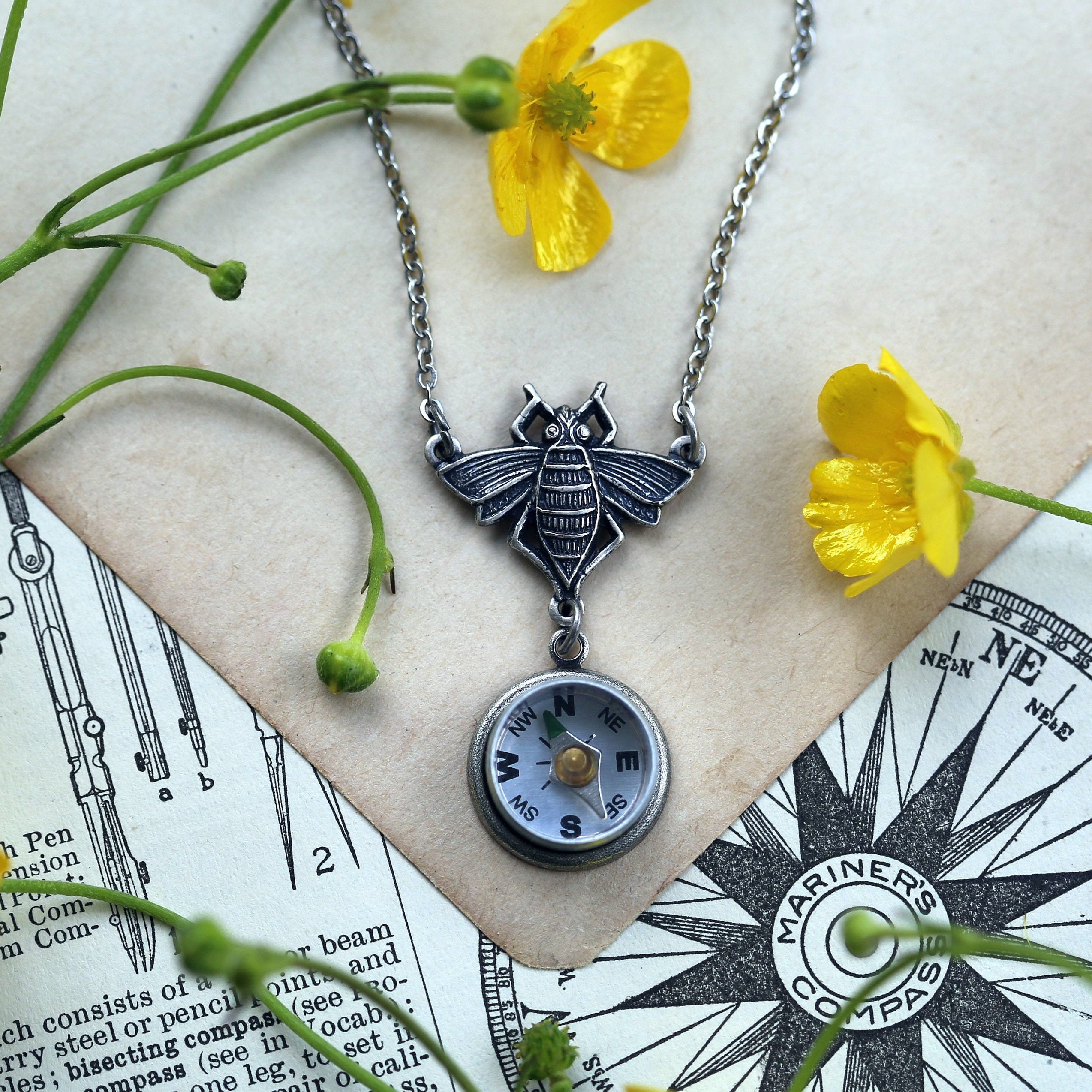 Small Silver Compass Necklace | Etsy