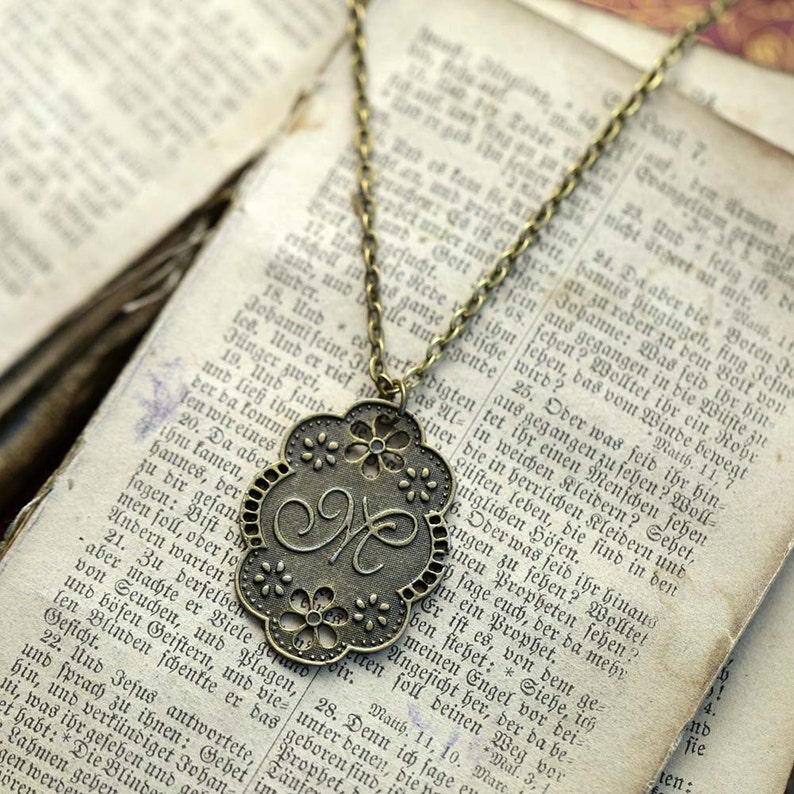 Letter M Pendant Necklace in Antiqued Bronze - Etsy