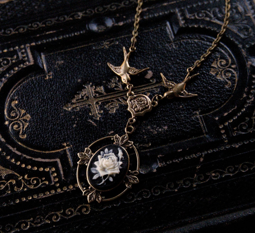 Victorian Rose Flower Cameo Necklace - Choose a Color and Metal - Etsy
