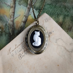 Cat Cameo Oval Vintage Style Bright Silver Locket - Etsy