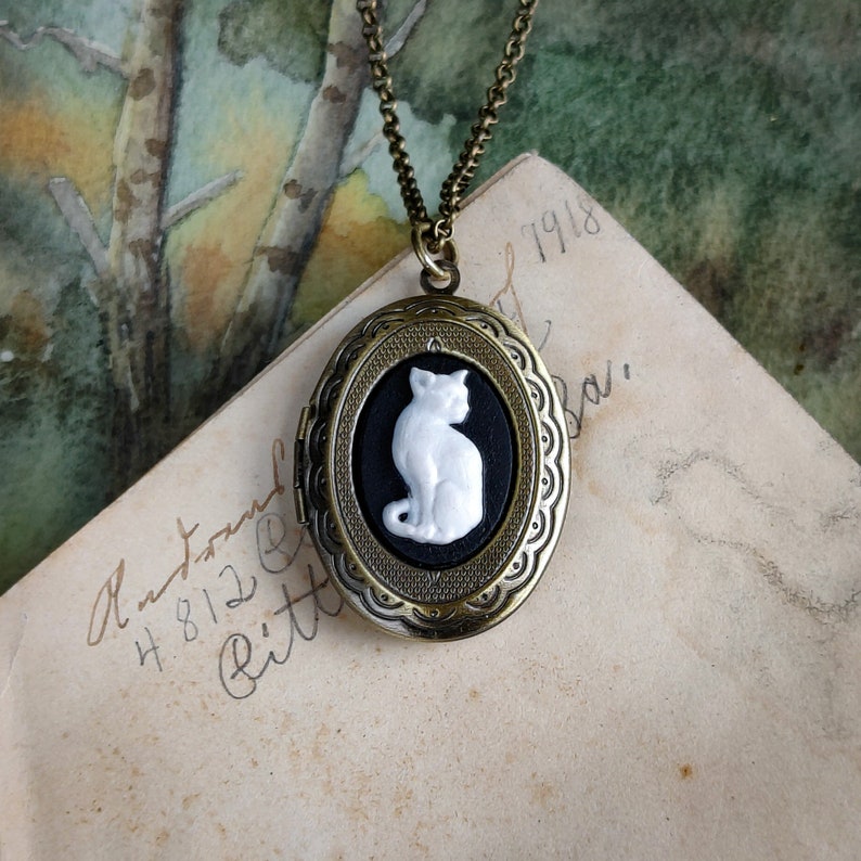 Cat Cameo Oval Vintage Style Bright Silver Locket - Etsy