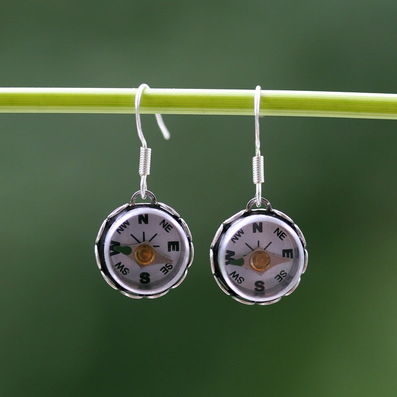 Small Working Compass Earrings in Antiqued Silver Steampunk - Three ...